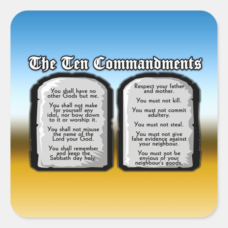 Ten Commandments of the Holy Bible, God's Law Square Sticker | Zazzle