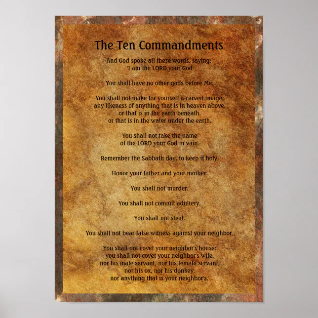 Ten Commandments on Stone Background Poster | Zazzle
