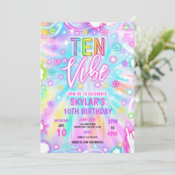 Ten Is A Vibe Neon Glow 10th Birthday Party Invitation | Zazzle