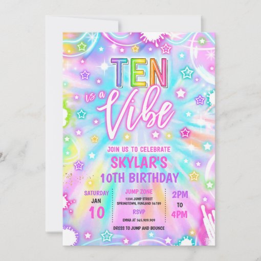 Ten Is A Vibe Neon Glow 10th Birthday Party Invitation | Zazzle