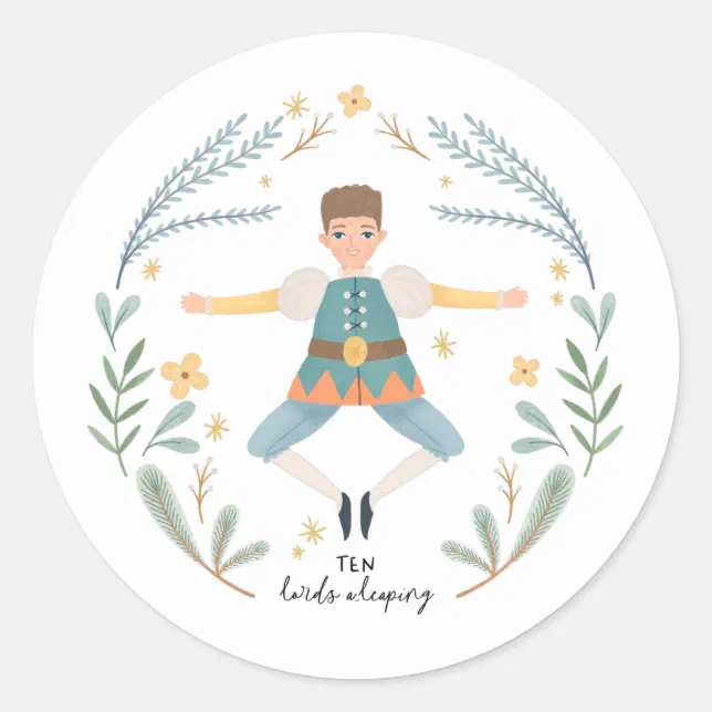 Ten Lords a-leaping 12 Days of Christmas Cute Folk Classic Round ...