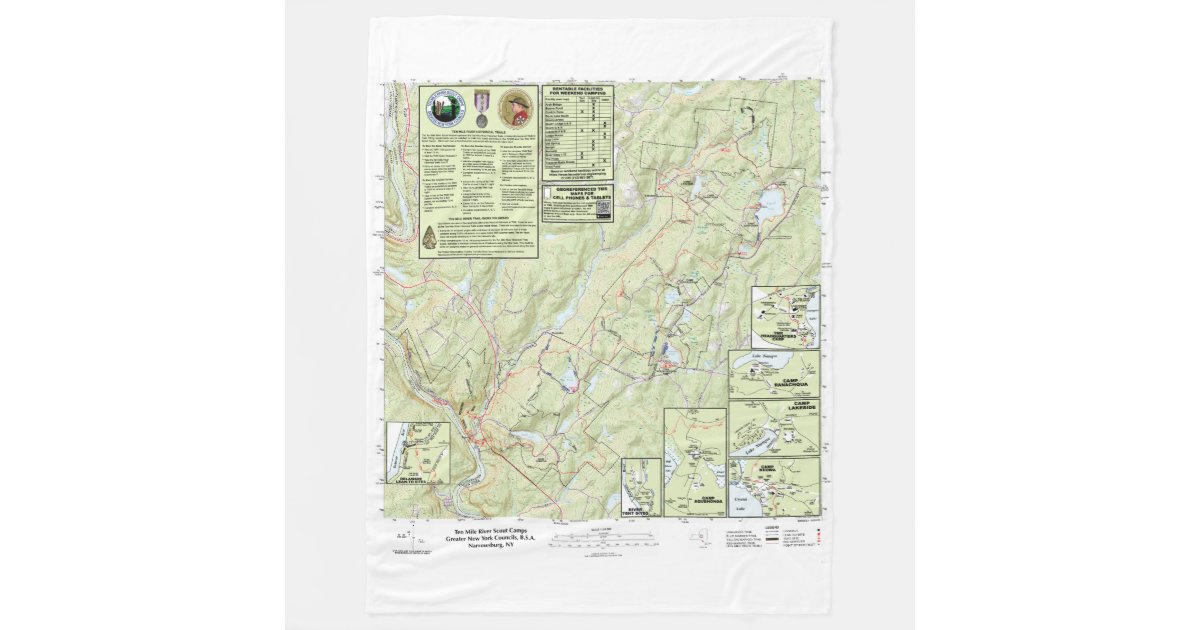 Ten Mile River Scout Camps Trail Map Blanket | Zazzle