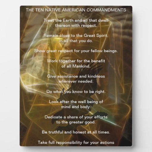 Ten Native American Indian Commandments Plaque | Zazzle