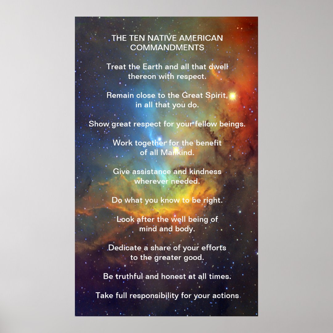 Ten Native American Indian Commandments Poster | Zazzle