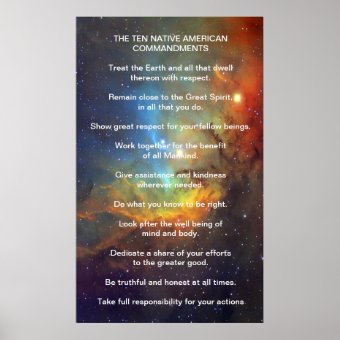 Ten Native American Indian Commandments Poster | Zazzle