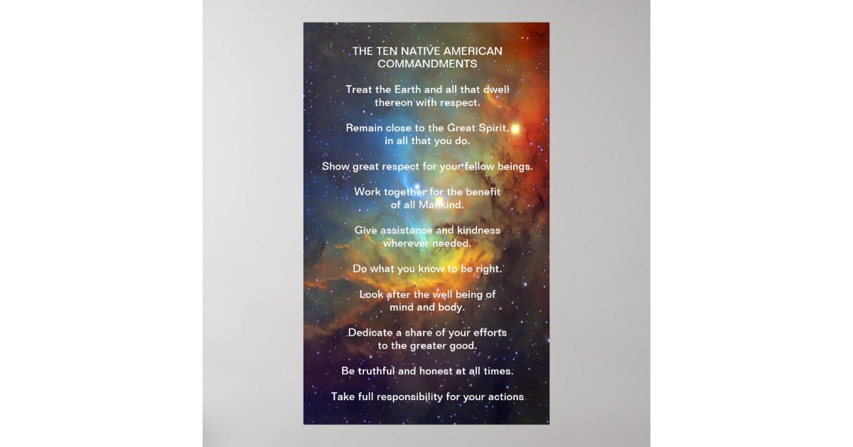 Ten Native American Indian Commandments Poster | Zazzle