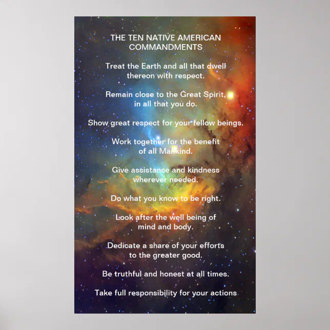 Ten Native American Indian Commandments Poster | Zazzle