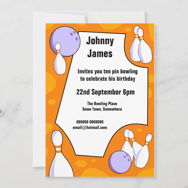Ten Pin Bowling Birthday Party Invitation | Zazzle