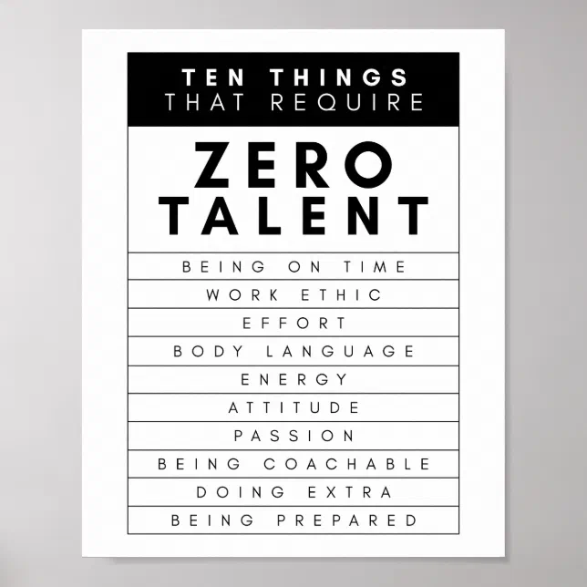 Ten Things That Require Zero Talent Poster | Zazzle