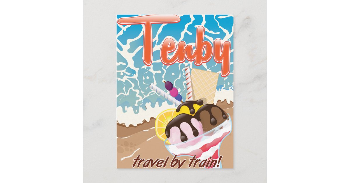 Tenby Pembrokeshire ice cream cartoon travel Postcard | Zazzle.com