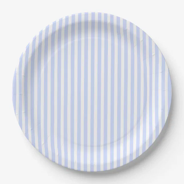 Tender Baby Blue Pale Sky Blue and White Stripe Paper Plates | Zazzle