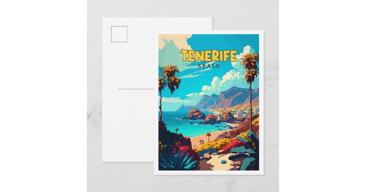 Tenerife Spain vintage travel illustration Postcard | Zazzle