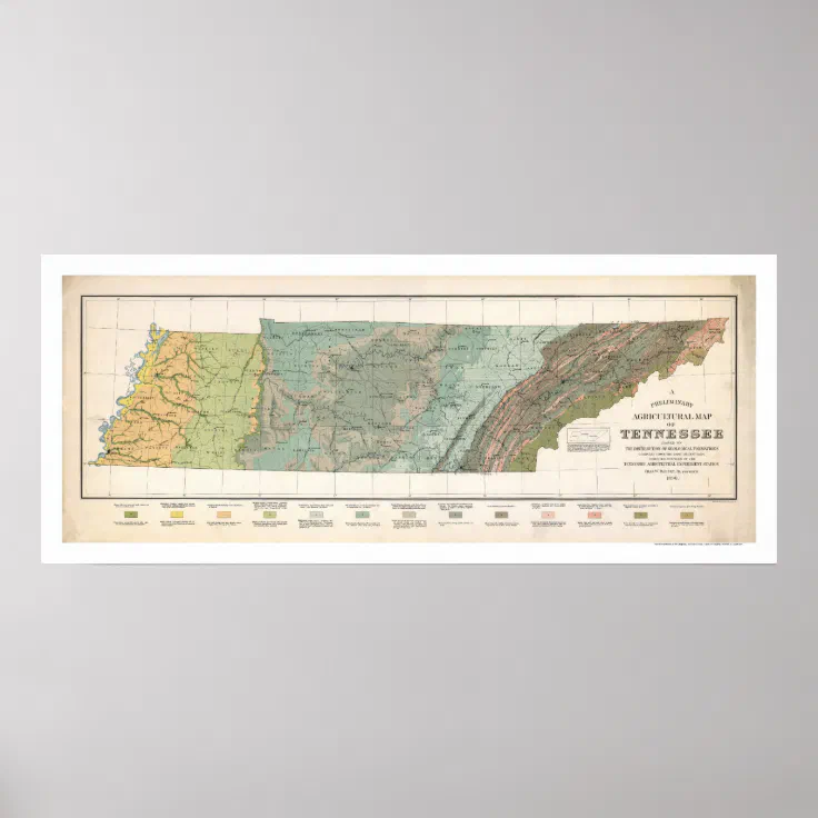 Tennessee Agriculture Map 1896 Poster | Zazzle
