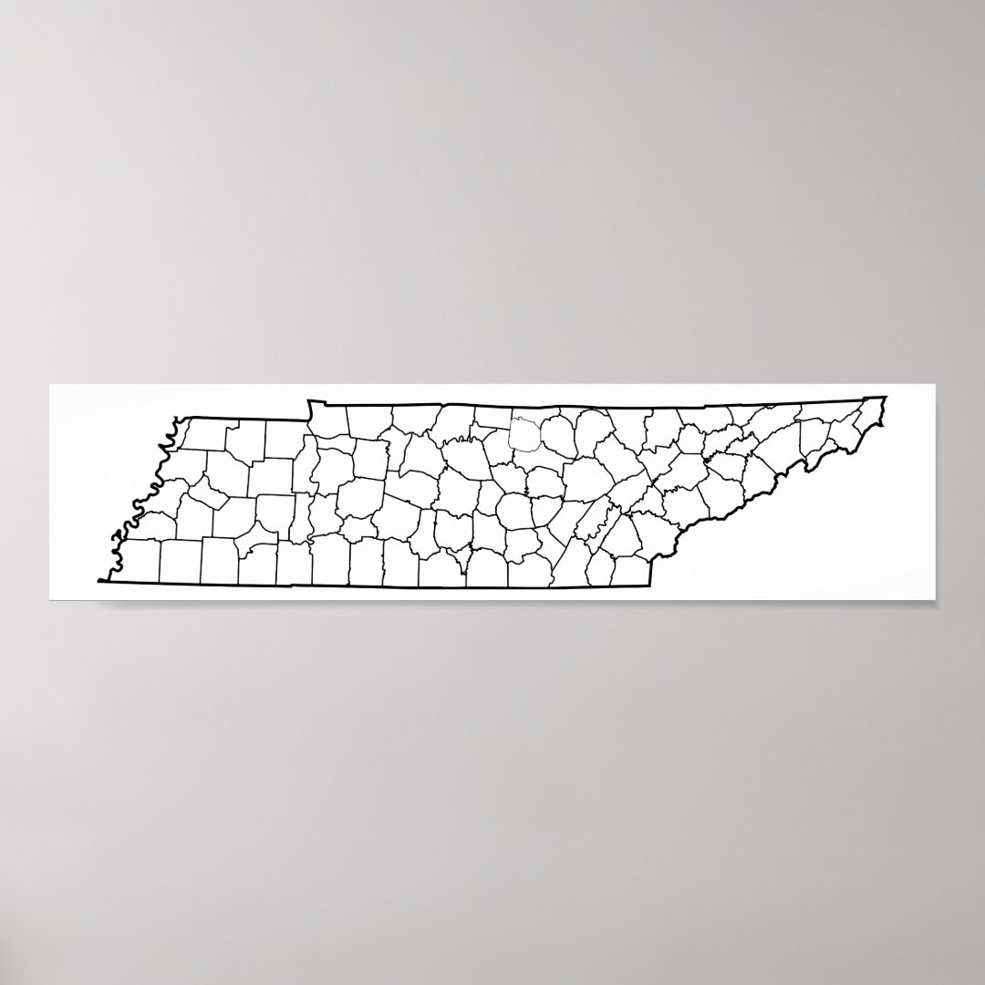 Tennessee Counties Blank Outline Map Poster | Zazzle