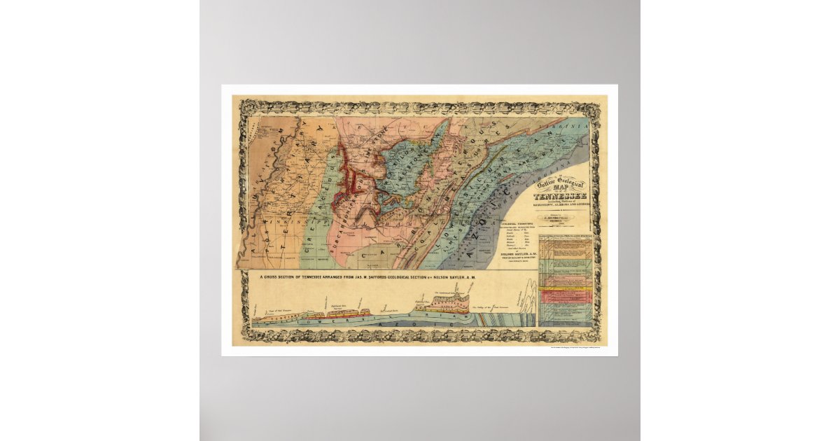Tennessee Geological Map 1866 Poster | Zazzle