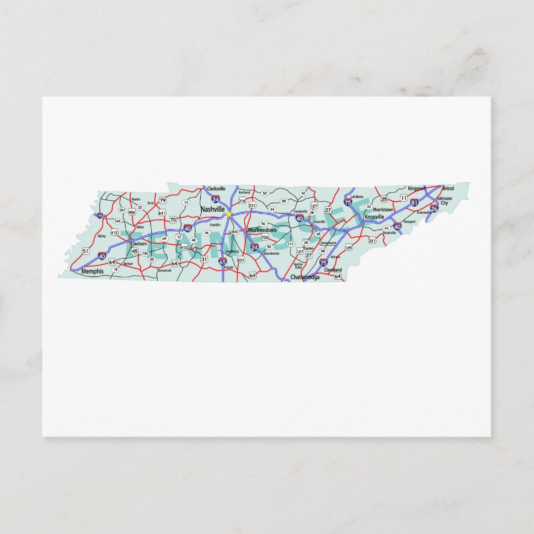 Tennessee Interstate Map Postcard | Zazzle