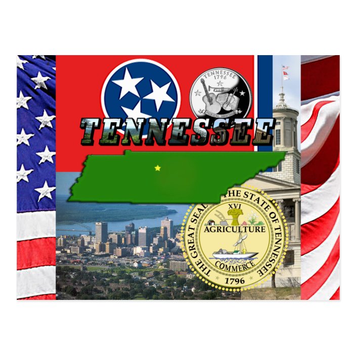Tennessee Map, Flag, State Seal and Pictures Postcard | Zazzle.com