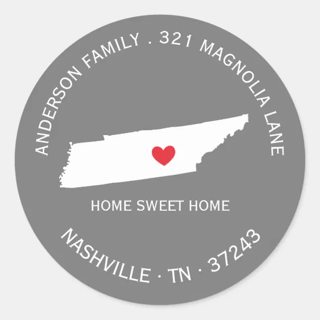 TENNESSEE | New Home Address Label Sticker | Zazzle