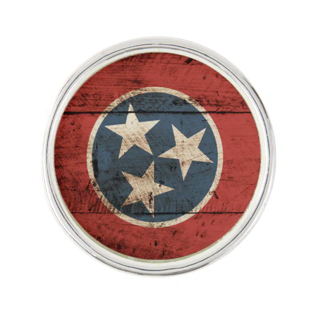 Tennessee State Flag on Old Wood Grain Lapel Pin | Zazzle
