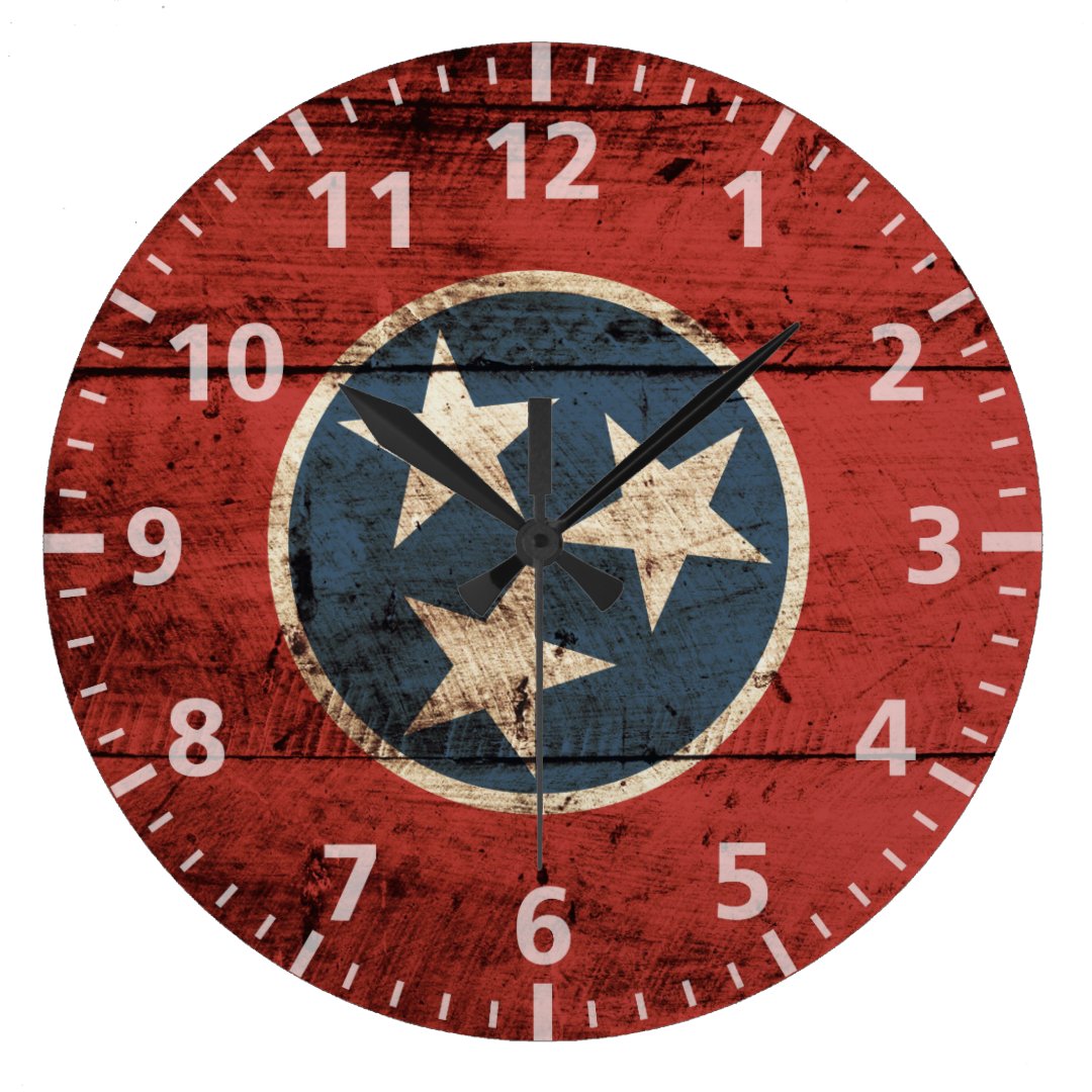 Tennessee State Flag on Old Wood Grain Large Clock | Zazzle