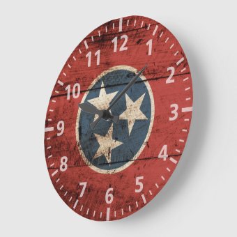Tennessee State Flag on Old Wood Grain Large Clock | Zazzle
