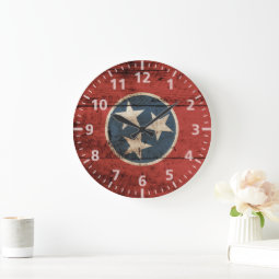 Tennessee State Flag on Old Wood Grain Large Clock | Zazzle