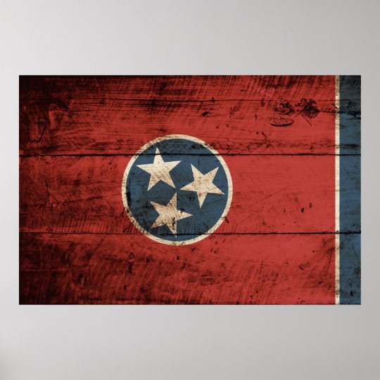 Tennessee State Flag on Old Wood Grain Poster | Zazzle.com