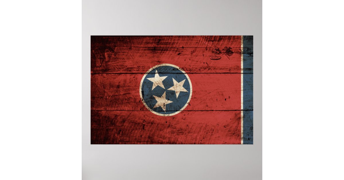 Tennessee State Flag on Old Wood Grain Poster | Zazzle
