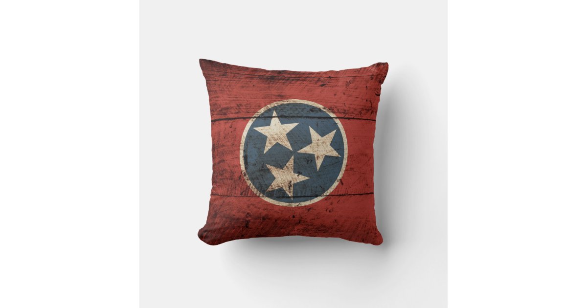 Tennessee State Flag on Old Wood Grain Throw Pillow | Zazzle