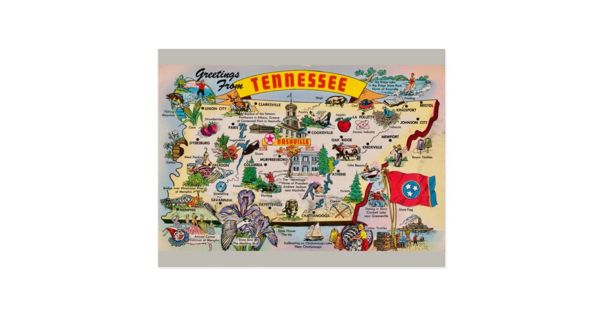 Tennessee State Map Postcard | Zazzle.com