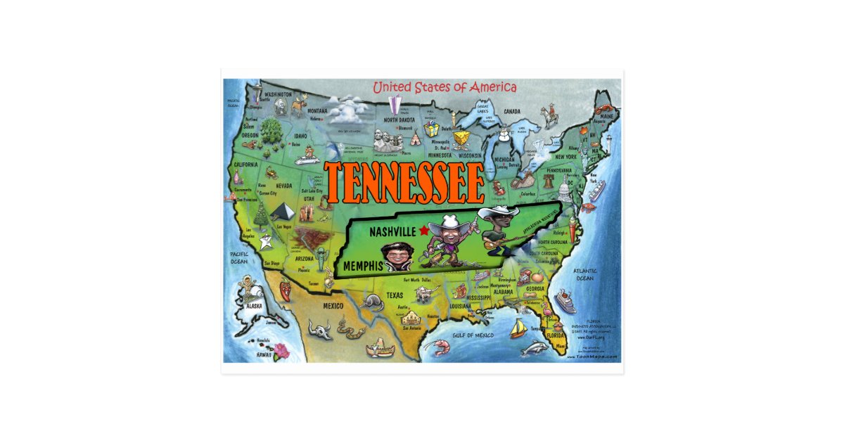 Tennessee State Map Postcard