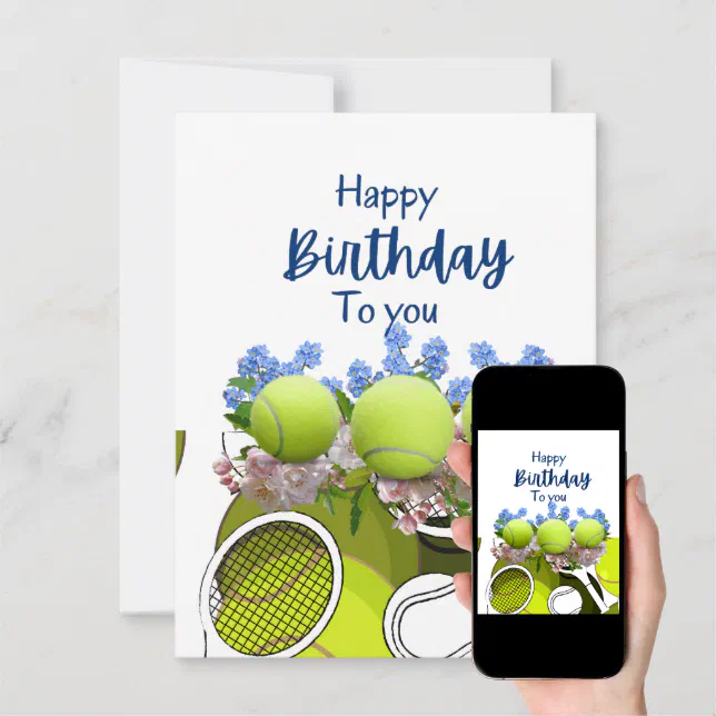 Tennis ball and racket black & white Birthday Card | Zazzle