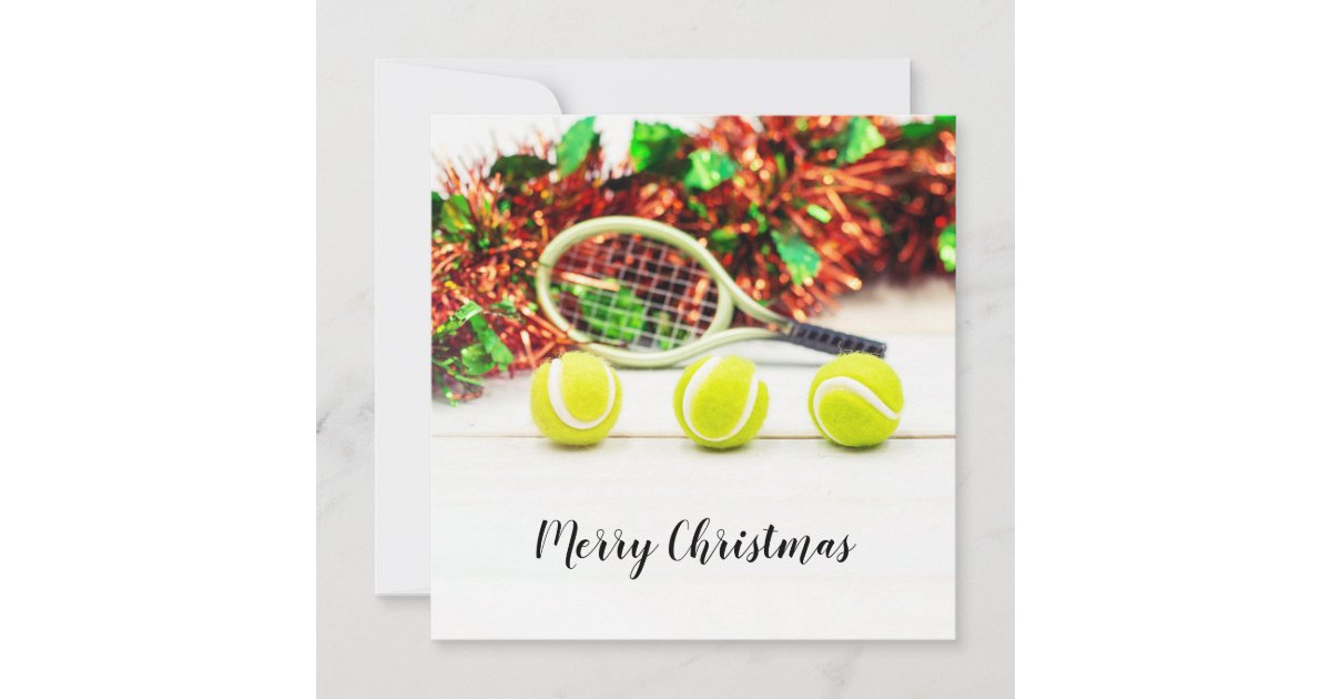 Tennis ball and racket with Christmas decoration Card | Zazzle