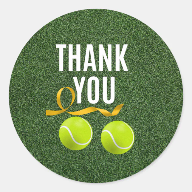 Tennis ball and Thank you word Classic Round Sticker | Zazzle