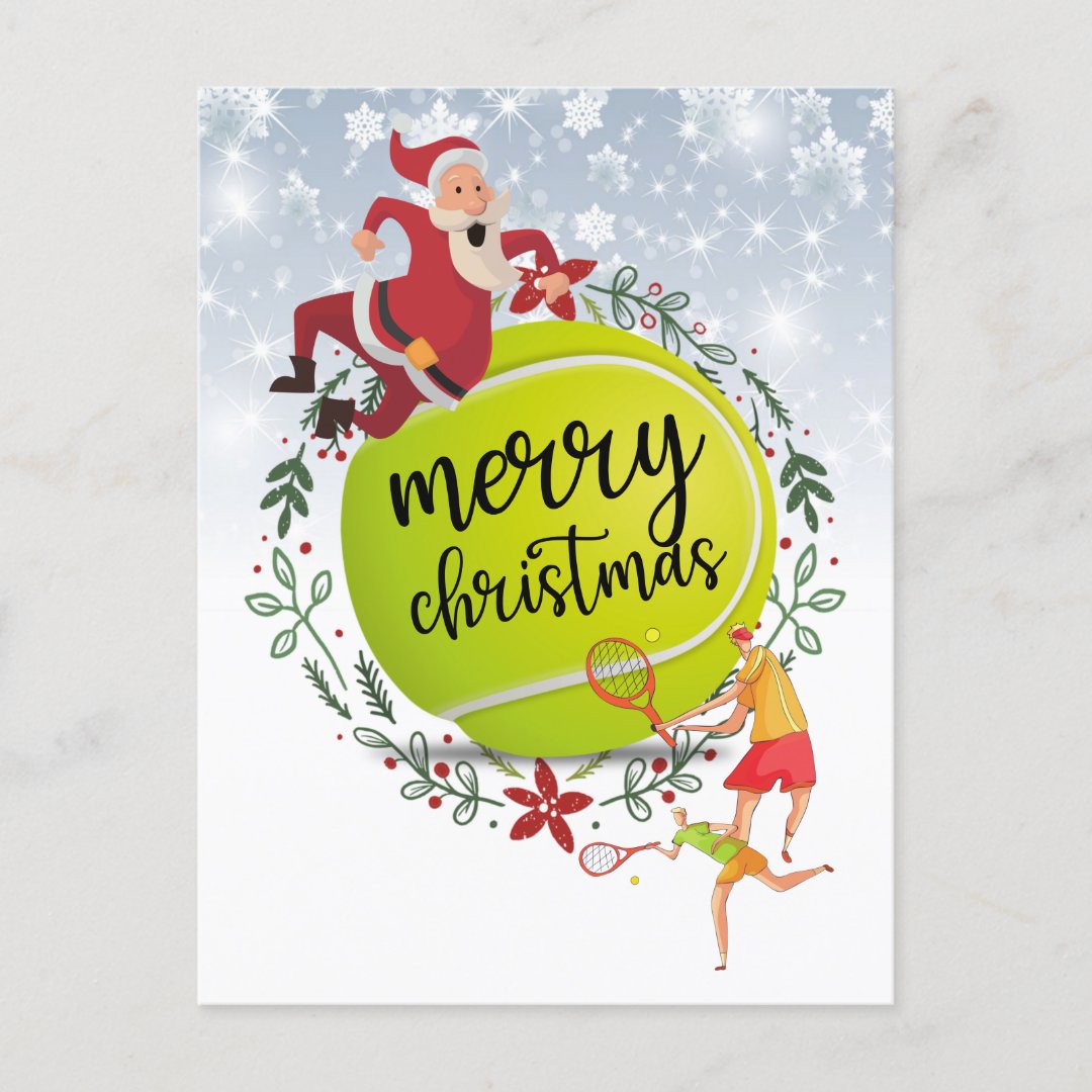 Tennis Ball behind Santa Claus Merry Christmas Holiday Postcard | Zazzle