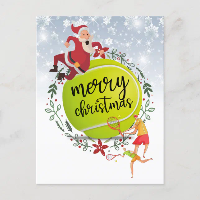 Tennis Ball behind Santa Claus Merry Christmas Holiday Postcard | Zazzle