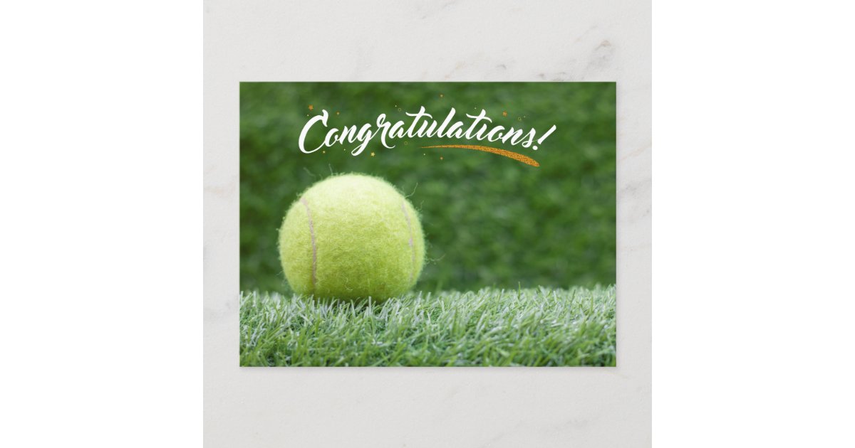 Tennis ball congratulations on green postcard | Zazzle