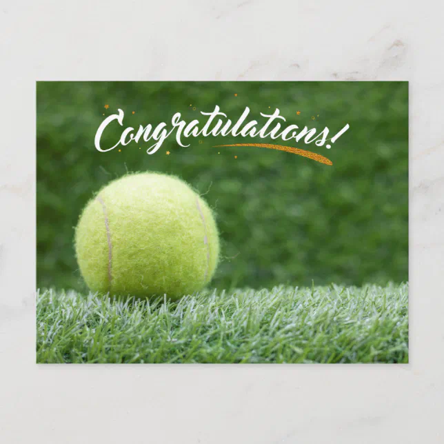 Tennis ball congratulations on green postcard | Zazzle