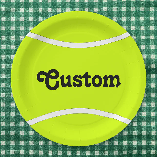 Tennis Ball Custom Text Team Party Paper Plates | Zazzle