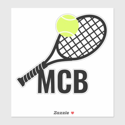 Tennis Ball Racket Monogram Initials Sticker | Zazzle