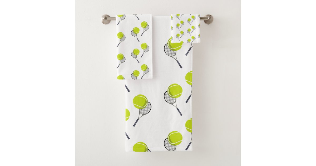 Tennis Ball & Racket Racquet Pattern Bath Towel Set | Zazzle