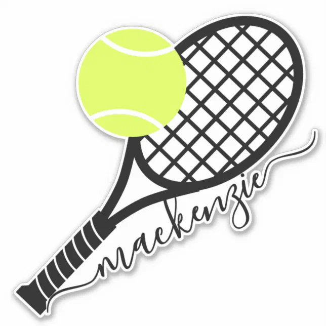 Tennis Ball Racket Script Monogram Contour Sticker | Zazzle