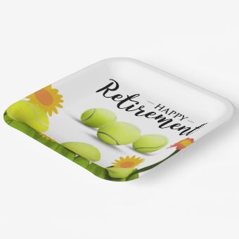 Tennis ball with flower for player Retirement Paper Plates | Zazzle