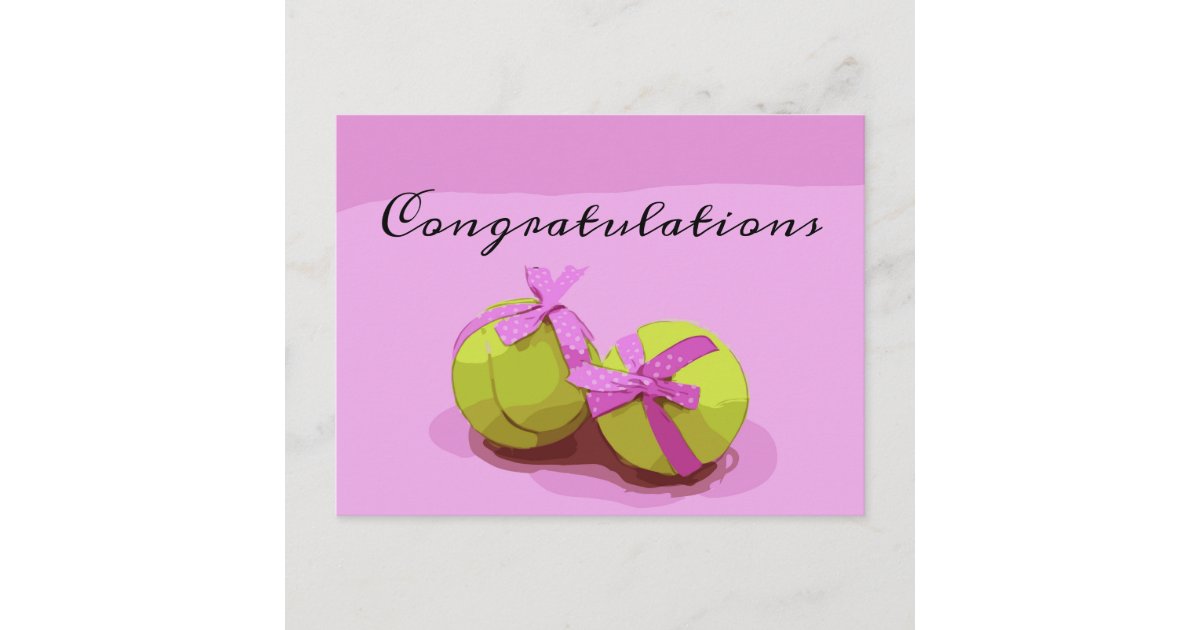 Tennis ball with pink ribbon Congratulations Postcard | Zazzle