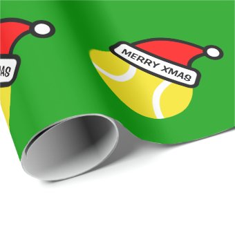 Tennis ball with Santa hat wrapping paper for Xmas | Zazzle