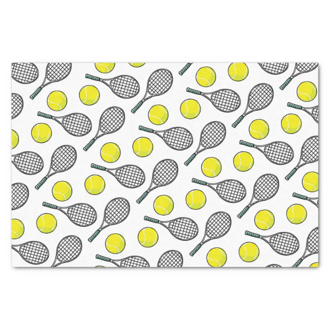 Tennis Balls Racquet Yellow White Black Sports Tissue Paper | Zazzle