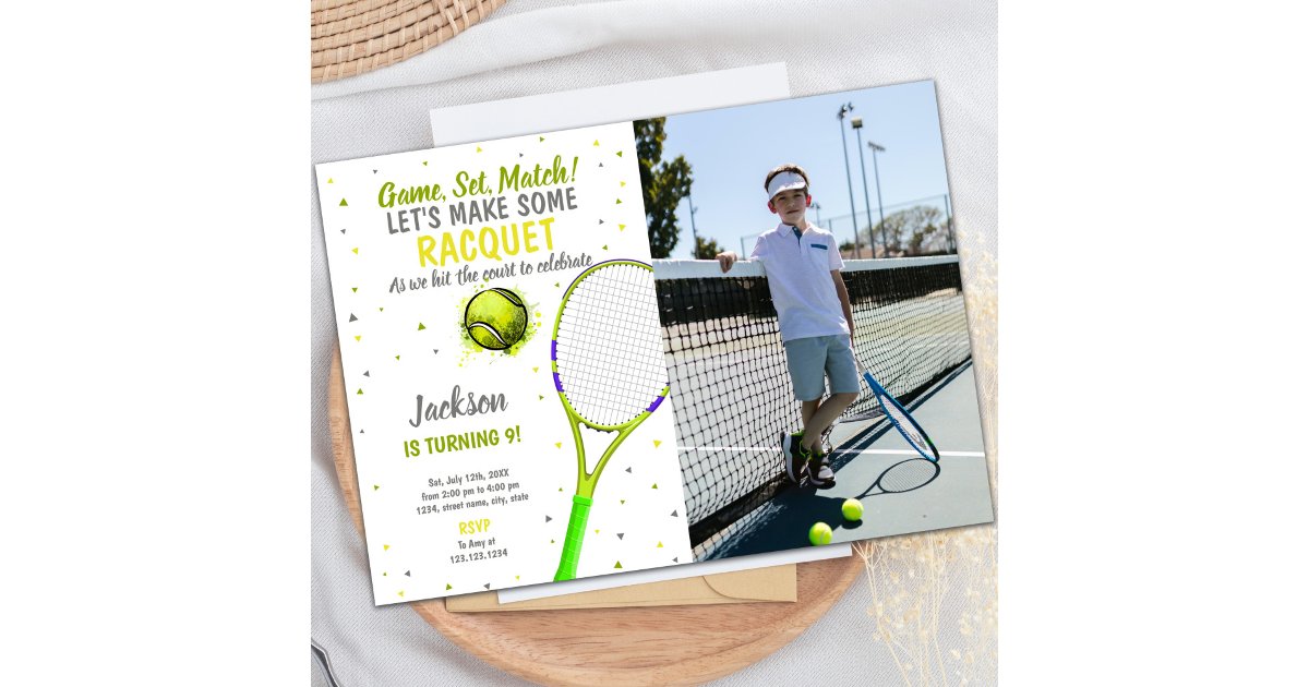 Tennis Birthday Invitations with photo | Zazzle