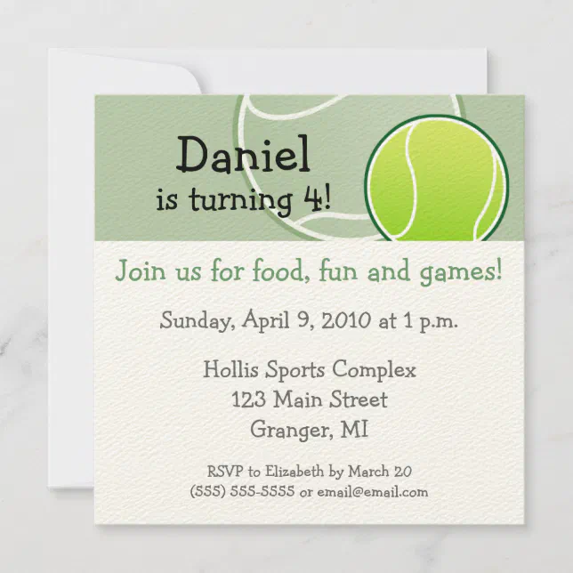 Tennis Birthday Party Invitations 5.25 in | Zazzle