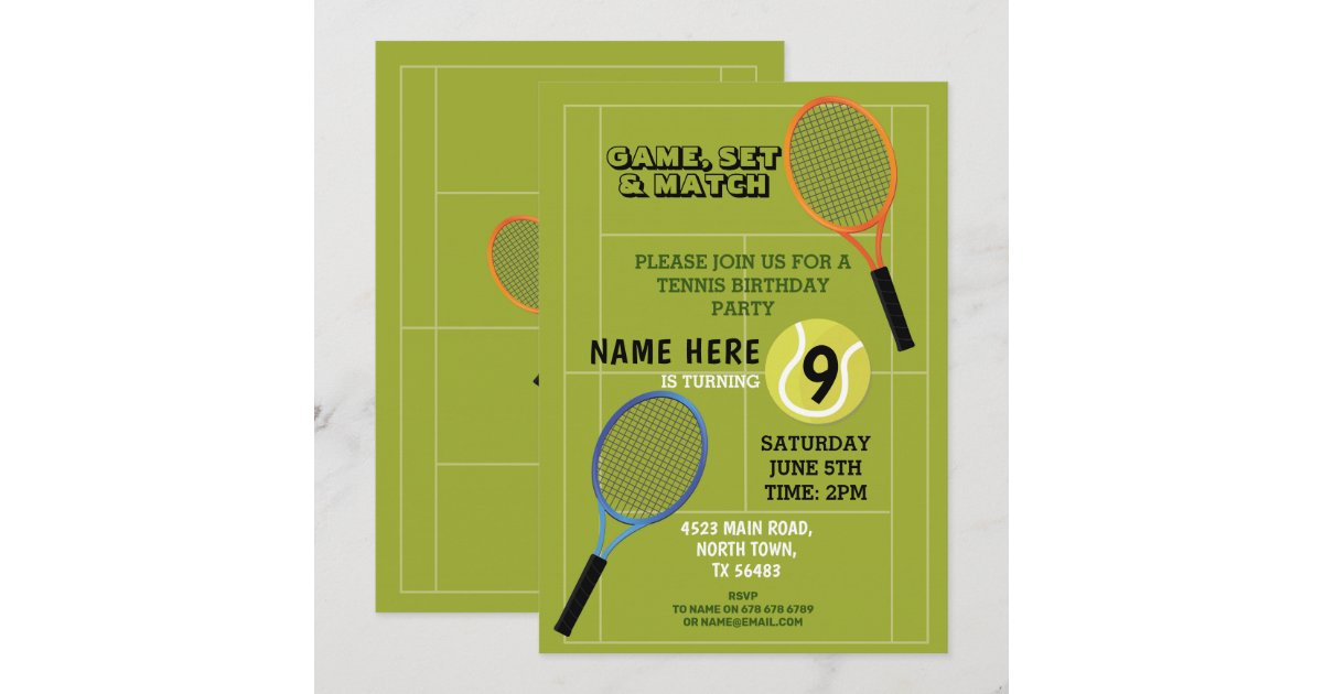 Tennis Birthday Party Sports Ball Rackets Court Invitation | Zazzle