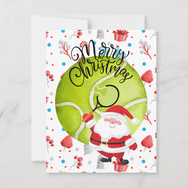 Tennis Christmas with Santa Claus Holiday Card | Zazzle